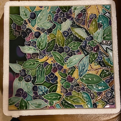 Blueberries Hand Painted Ceramic Art Tile 8 X 8 Inches With Easel Back ...