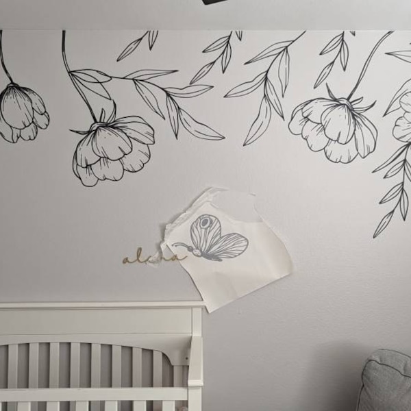 Floral Corner, Floral Wall Decals, Floral Wall Art, Butterfly, Floral ...