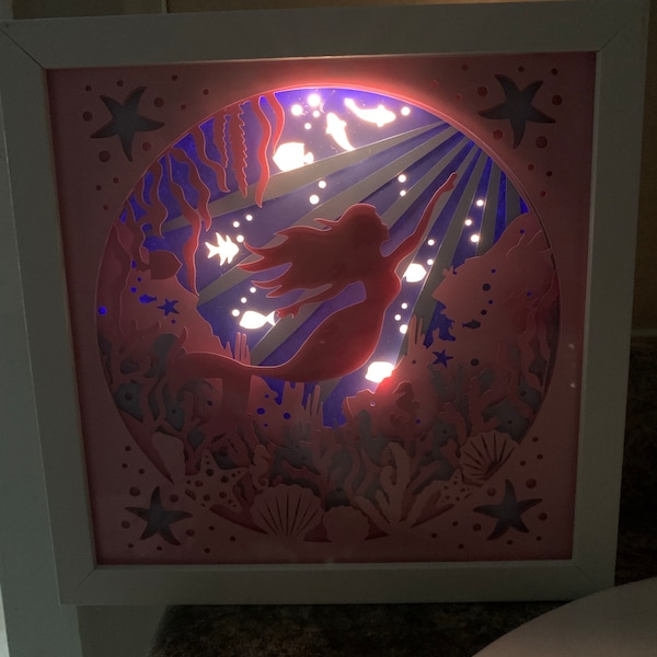 Mermaid Swimming Ariel Princess Ocean Sea Fish Underwater 3d Shadowbox ...