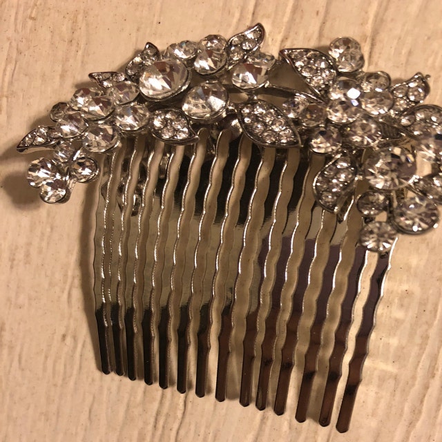 Big silver dusky pink crystal Hair Comb pearl Haircomb dusky | Etsy