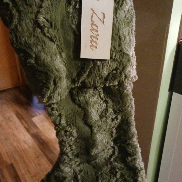 Personalized Stocking, Green Fur Christmas Stocking, Personalized Moss ...