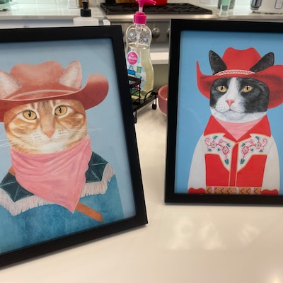 Cowboy Cats Art Print Ginger Cat Cowboys Wall Art Colorful Eclectic ...