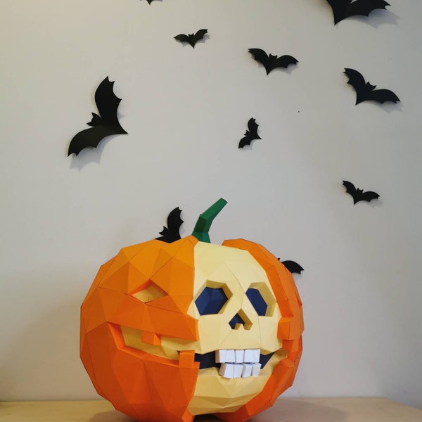 Skull Pumpkin 3D Papercraft PDF template/ DIY low poly Halloween Decor ...