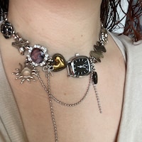 Five Different Watch Faces Choker Necklace,unique Clock Necklace,heart ...