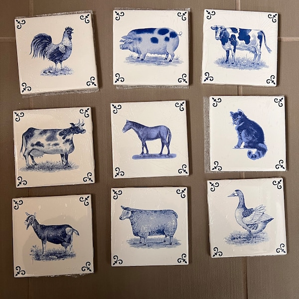 Ceramic Blue Delft Design Set of 4/ 4.25" X 4.25" Kiln Fired Décor Back ...