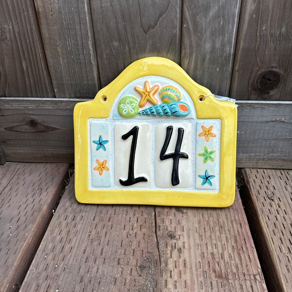 Beach Address Plaque With 3 Numbers + Sea Oats End Tiles - Custom ...
