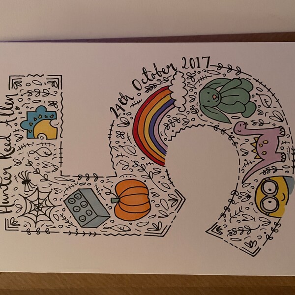 Initial Doodle/initial Art Work/ A5 Art/ A5 Pen and Ink/ Black and ...