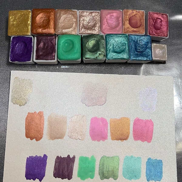 Rainbow Colorful Synthetic Mica Watercolors Shiny Metallic Paints - Etsy