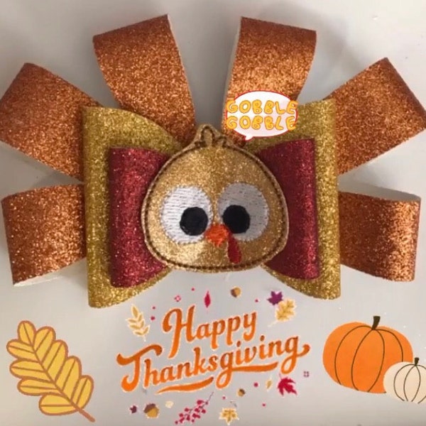 Digital SVG PDF DXF Turkey Hair Bow Template, Thanksgiving Bow ...