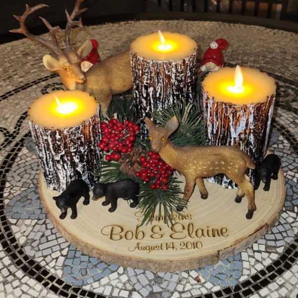 Wood Slice Personalized Centerpieces, Live Edge Wood Centerpiece ...