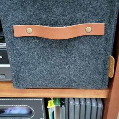 CD Box With Leather Handle, Felt Basket, CD Storage, Minimalist ...