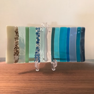 Fused Glass Beach Art, Rocks and Bubbles by the Beach, Handmade Murrine ...