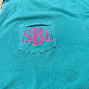 Monogram Bridesmaid Shirts, Embroidered Comfort Colors Pocket Tshirts ...