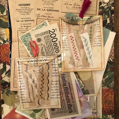 Stitched Book Page Ephemera Pocket for Junk Journals, Handmade Ephemera ...