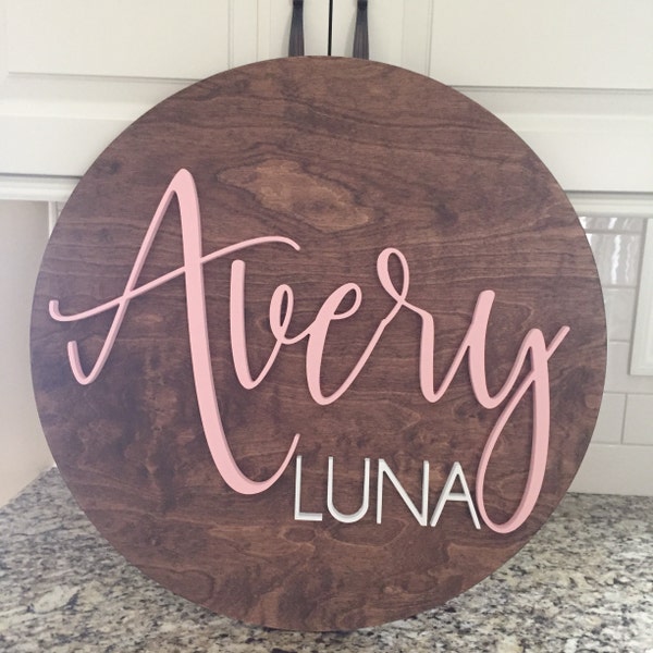Custom Round Name Sign | 12-36" | Kids Sign | Decor | Baby Wall Art ...