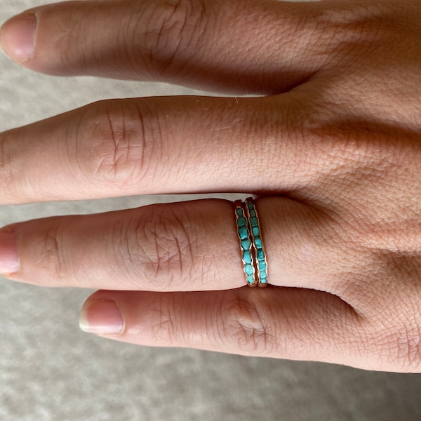 Single Turquoise Ring. Set of 6 Raw Turquoise Rings. Alternative Unique Raw Rough Uncut Arizona ...