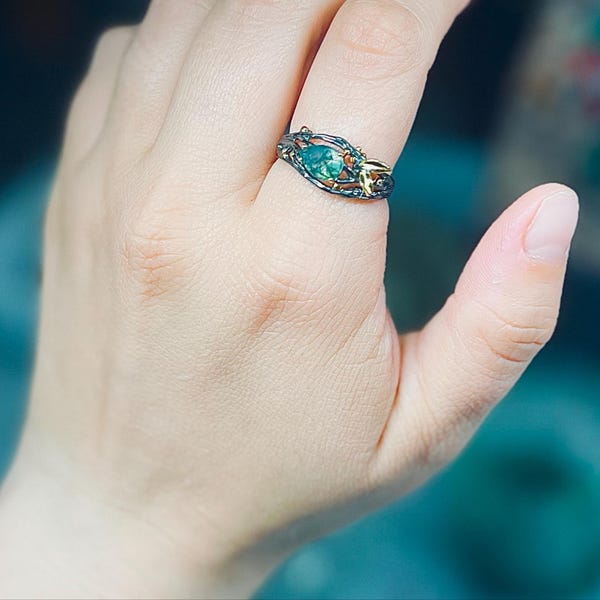 Raw Bismuth Ring for Women, Rainbow Rough Crystal Gemstone Ring Silver ...