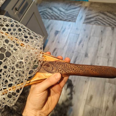 Brown Trout Engraved Custom Wood Fly Fishing Net Made in the USA ...