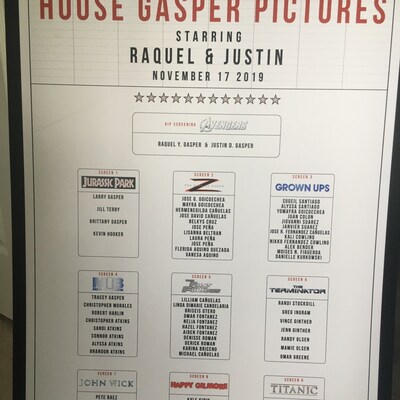 Cinema Wedding Table Plan / Film/ Movie / Theatre / Hollywood Themed ...