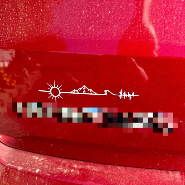 Wave Mountain Sun Hand Drawn Vinyl Decal Hand Drawn Wave Decal Wave ...