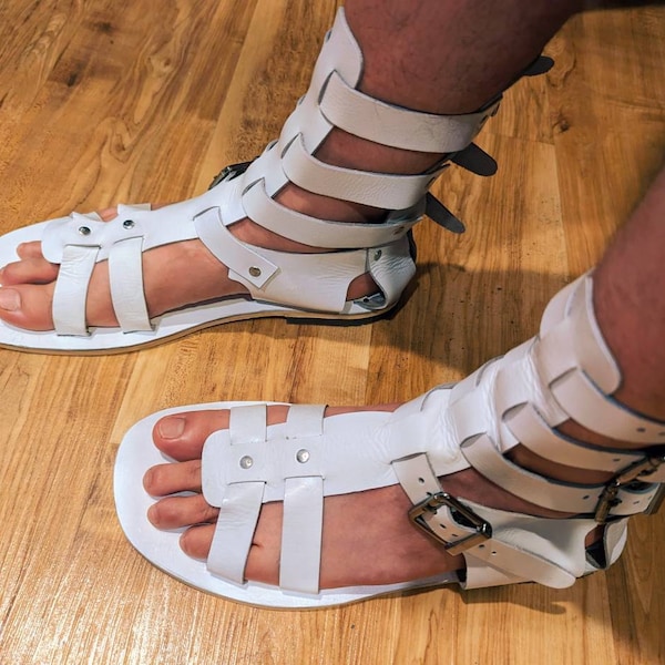 Unisex Men Women Gladiator Sandal Ancient Antique Age Knee Leather ...