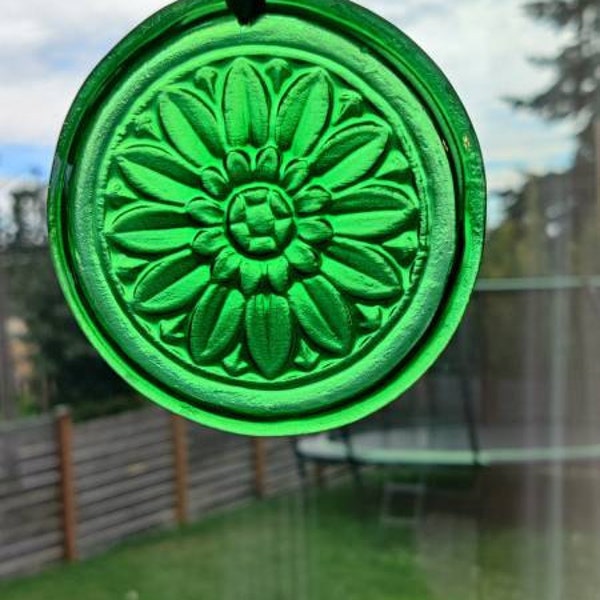 Handmade Sun With A Face Recycled Wine Bottle Glass Medallion ...