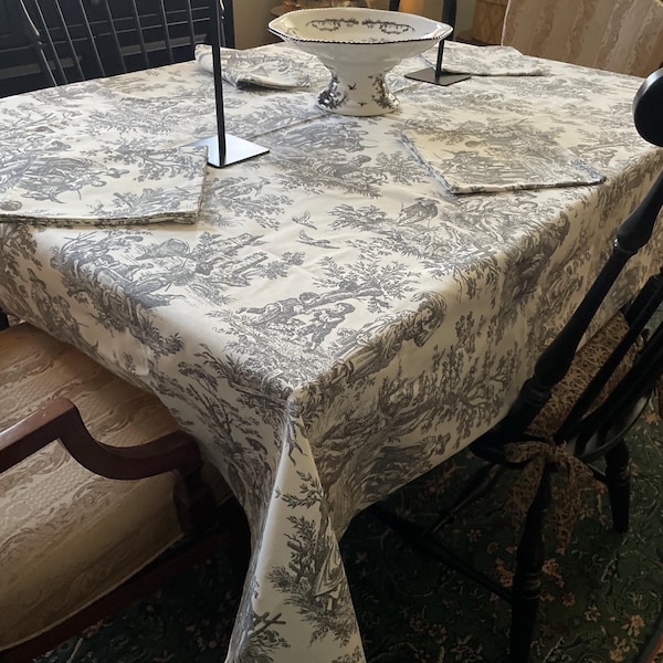 French Country Toile De Jouy Tablecloth, Rustic Farmhouse Dining Table ...