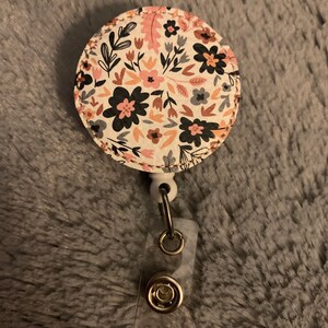 Genuine Leather Flower Badge Reel, Floral Badge Reel, ID Holder, Badge ...