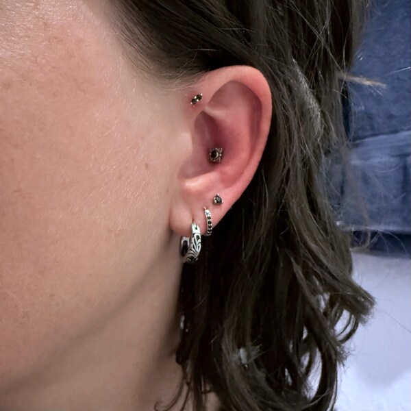 Tiny Flower Rook Hoop Earring • Flower Helix Hoop • Rook Earring ...