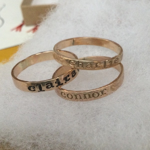 PERSONALIZED RING Stamped Name Ring Hand Stamped Gold, Fine Silver ...