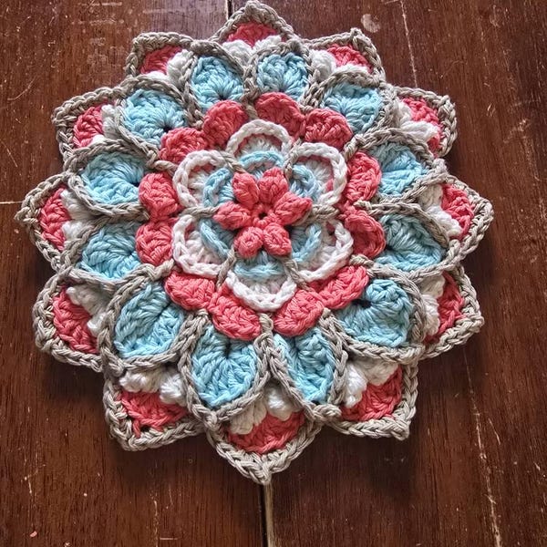 Crochet Flower Hot Pad Pattern: Round Trivet, Shabby Chic Potholder ...