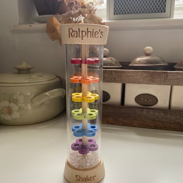Personalised Wooden Rainbow Rattle Acoustic Toy - Rainmaker - Soothing ...