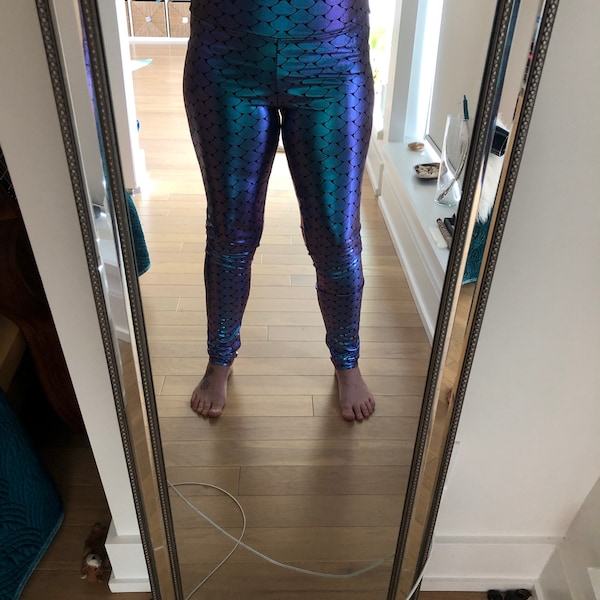 Mermaid Scale Holo Holographic High Waisted Leggings Pants - Rave ...