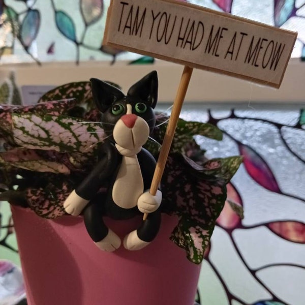 Cat Pot Sitter / Tuxedo Cat / Flower Pot Sitter / Cat Pot Hugger / Cat ...