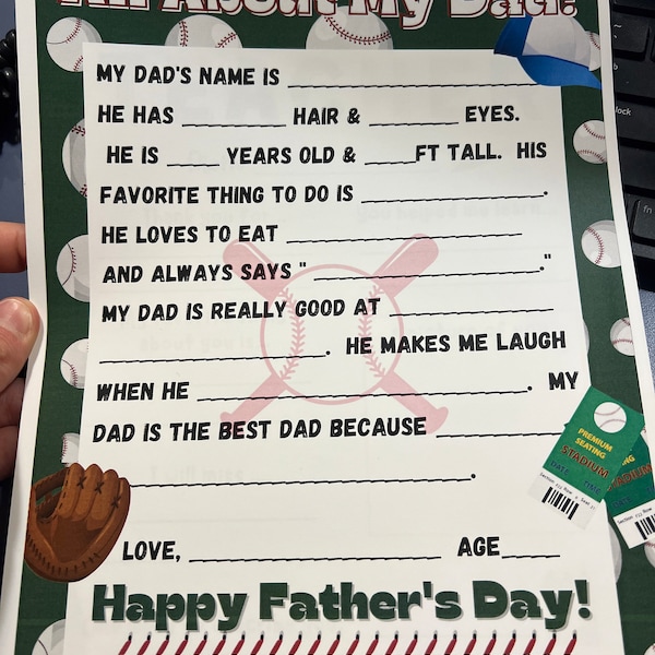 Father's Day Printable | All About My Dad | Preschool Father's Day Gift ...
