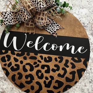 Leopard Round Door Hanger Cheetah Round Wood Door Hanger Door Sign ...