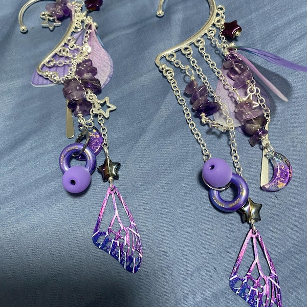 Black Quartz Raven Moon Ear Cuff, Bird Skull Ear Cuff, Gothic Ear Cuff ...