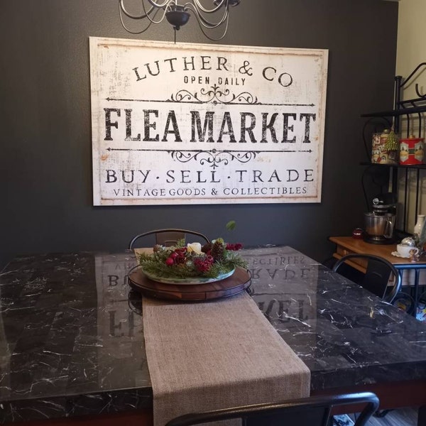Vintage Flea Market Sign Modern Farmhouse Decor Large Canvas Wall Art ...