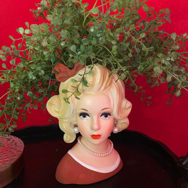 6" Vintage LEFTON Pink Barbara Lady Head Vase - Etsy