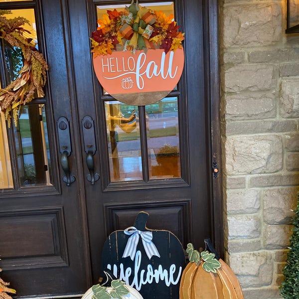 HELLO FALL Door Hanger Hello Fall Front Porch Sign Door Hanger for Fall ...