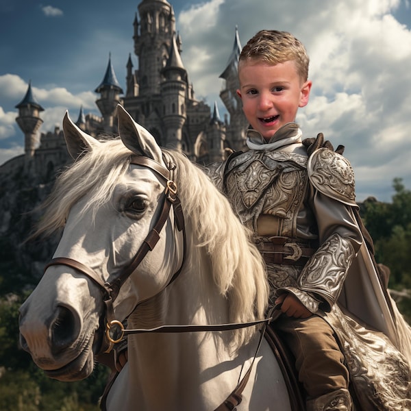 Child Knight Riding a Horse Personalized Knight Portrait Custom Kid ...