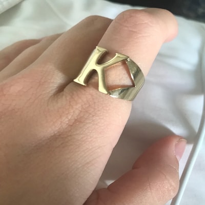 Initial Gold Ring, Gold Letter Ring, R Ring, Personalized Ring, Unisex ...