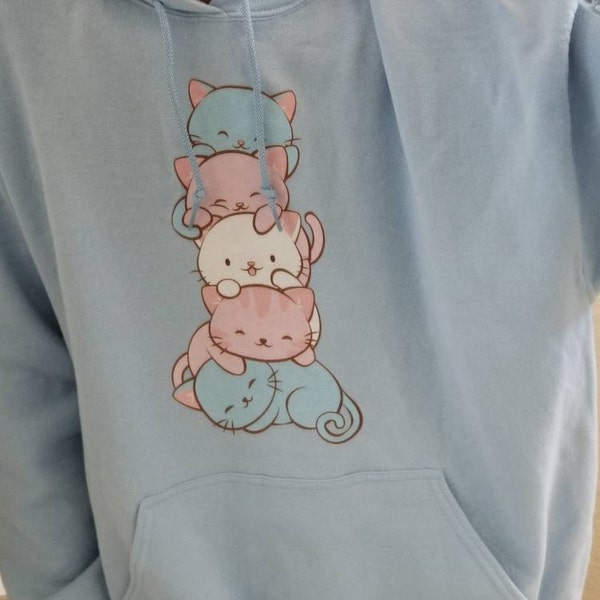 Transgender Pride Flag Kawaii Cat Hoodie / LGBTQ Subtle Pride Cute ...