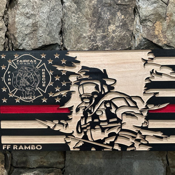 Customizable Firefighter Wood Flag - Etsy