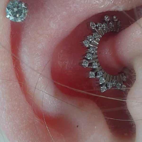 14K Solid Gold Vertical Helix Piercing/hidden Rook Dangle Earring ...