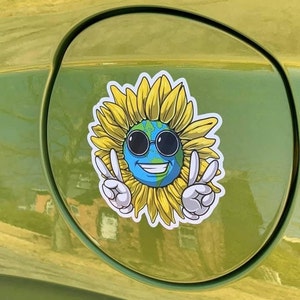 Hippie Sunflower Sticker Planet Earth Decal Peace Sign - Etsy