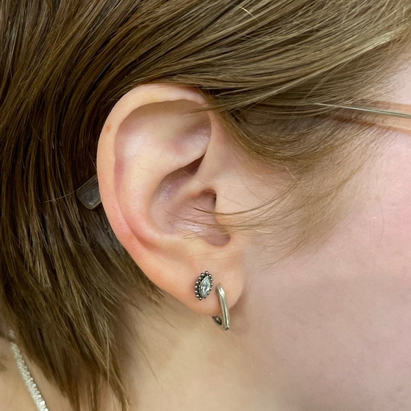 Silver Minimalist Rectangular Small Hoop Earrings, Sterling Silver ...