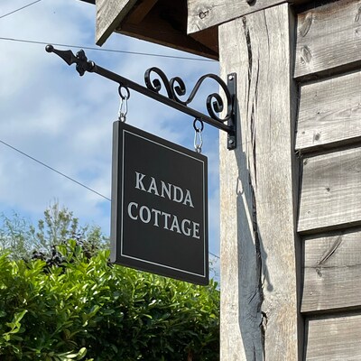 Double Sided Hanging Slate House Sign Various Sizes With Wrought Iron ...