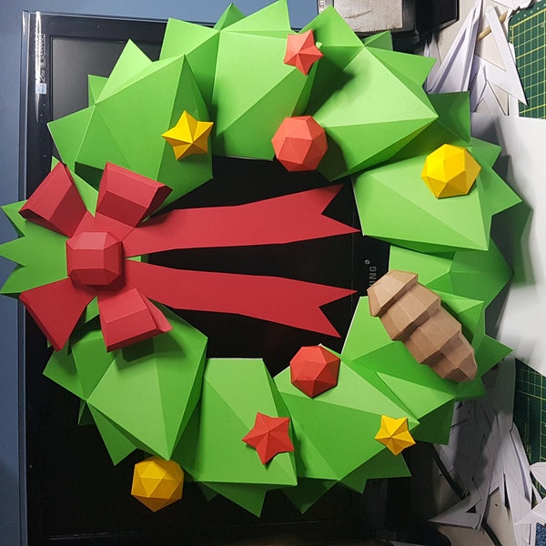 3d Papercraft Christmas Wreath, Pepakura Pdf, Svg Wreath Template, DIY ...