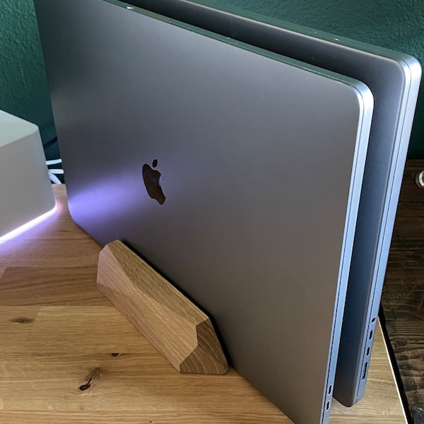 Dual Oak Laptop Stand: Vertical MacBook Dock, Desk Organizer - Etsy